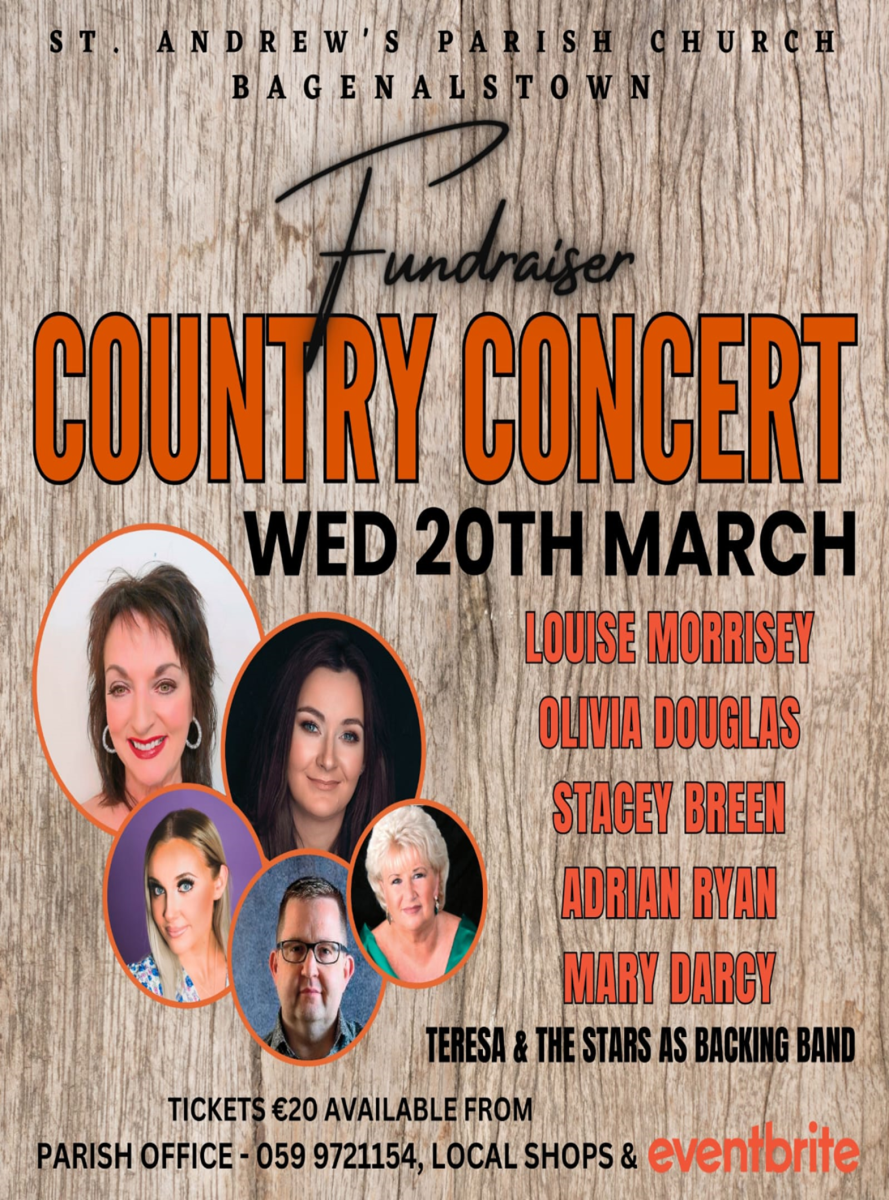 Fundraiser Country Concert Wednesday 20th March 2024 - Bagenalstown Parish