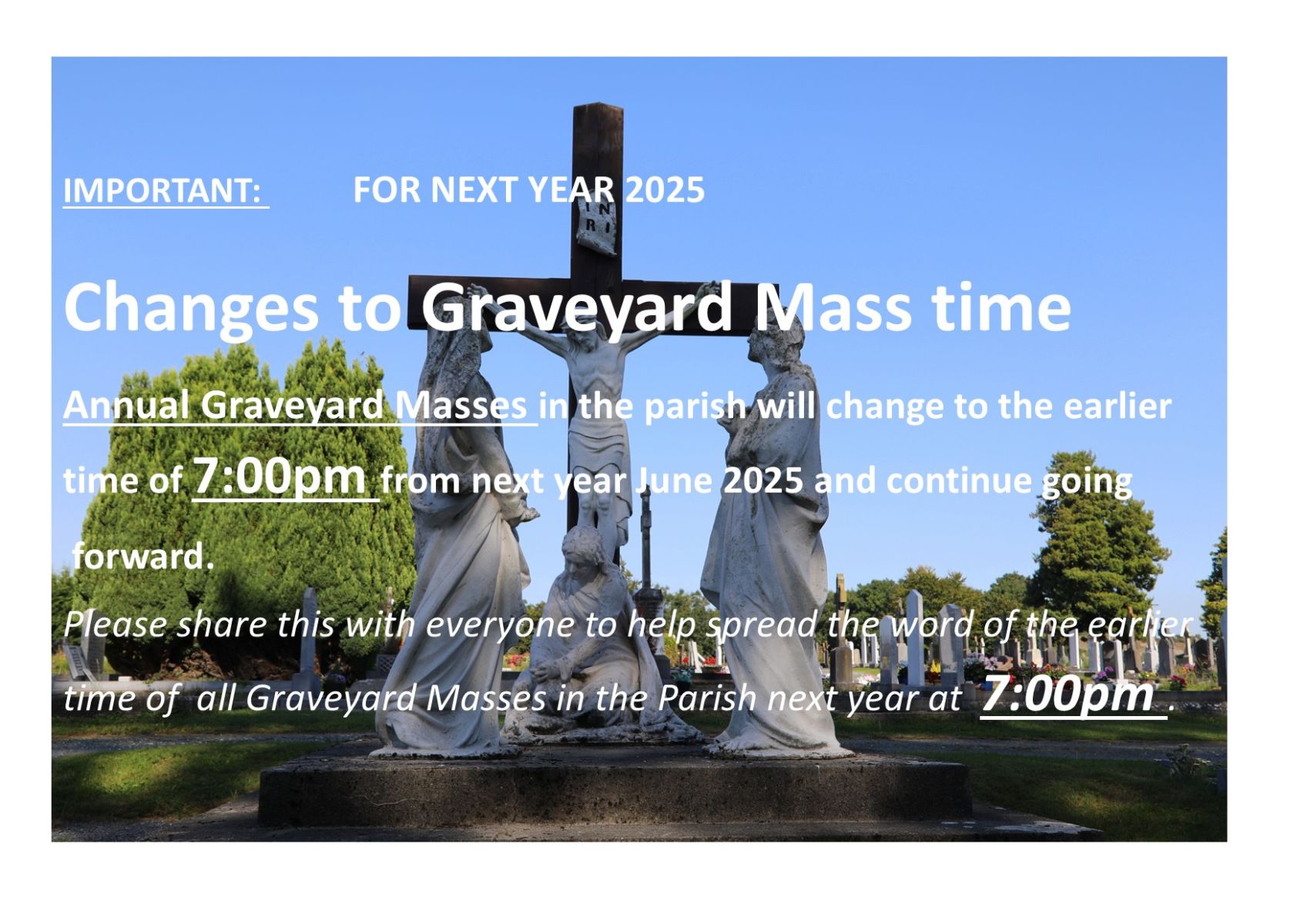 Important: Change to Graveyard Mass Time - Bagenalstown Parish